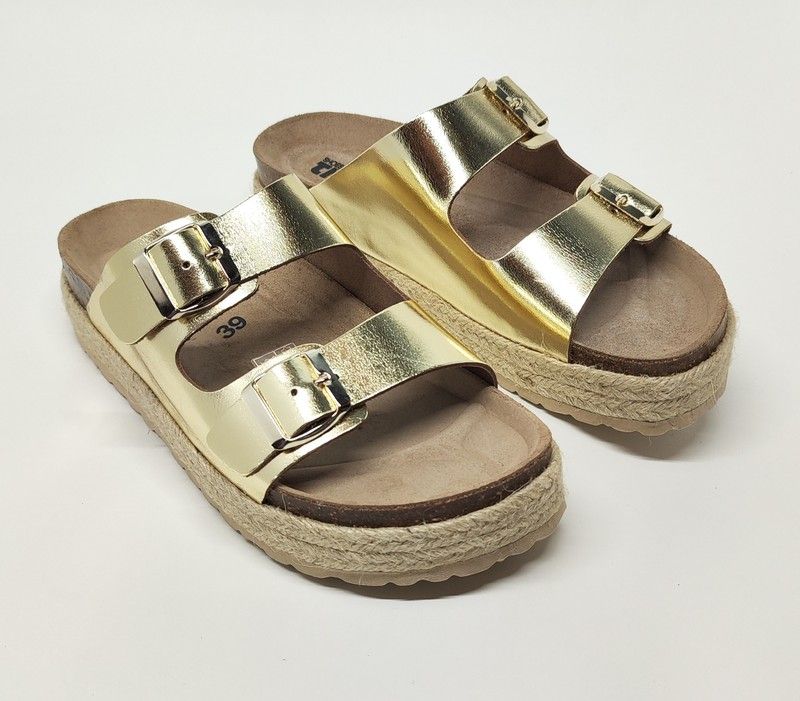 Sandalias Y Zue Tiziana 800 piel dorado tacón Plano — Calzados dima